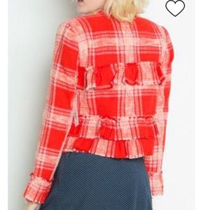 Dex | Jackets & Coats | New Dex Boucle Tweed Plaid Ruffle Jacket Blazer ...